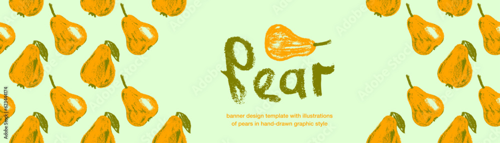 Vector pears fruit label template. Vegan fruit banner, honey pear ...