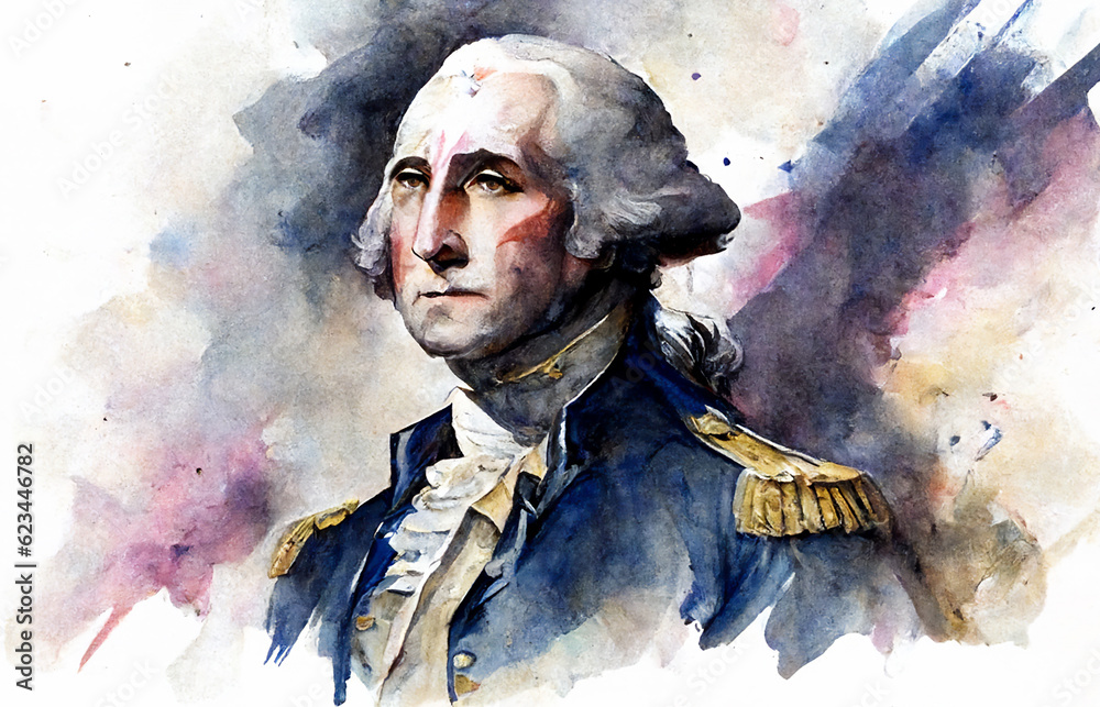 Watercolour painting of George Washington a Founding Father of the ...