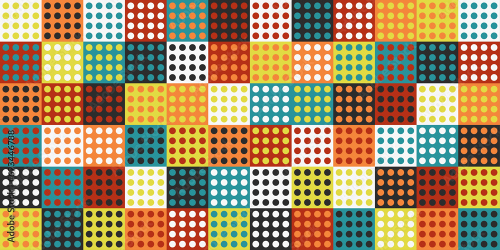Pattern of dotted squares, colored tiles with a grid of dots. For print ...