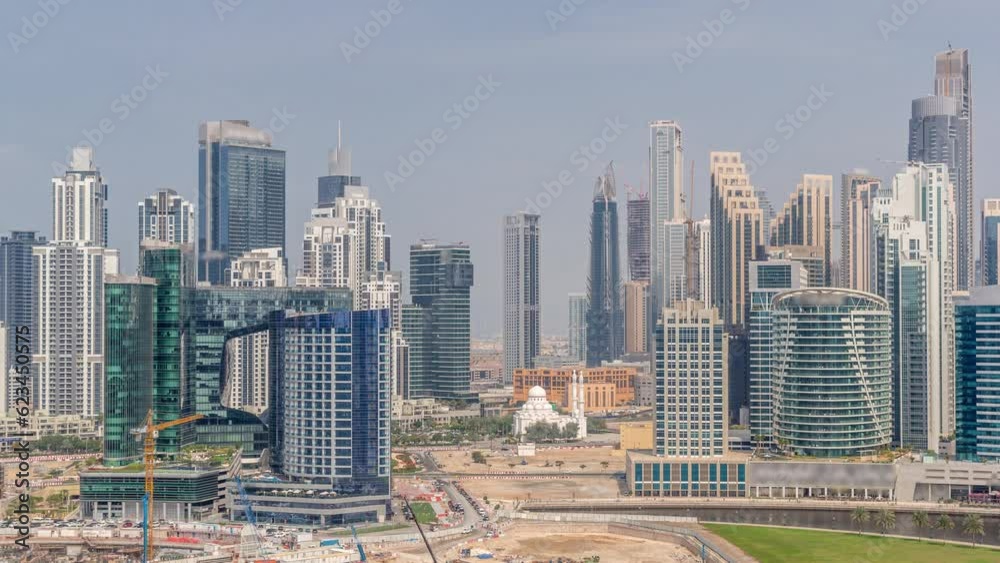 Cityscape with skyscrapers of Dubai Business Bay and water canal aerial ...