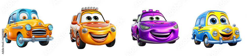 Set of happy smiling cars, cartoon character, collection of funny ...