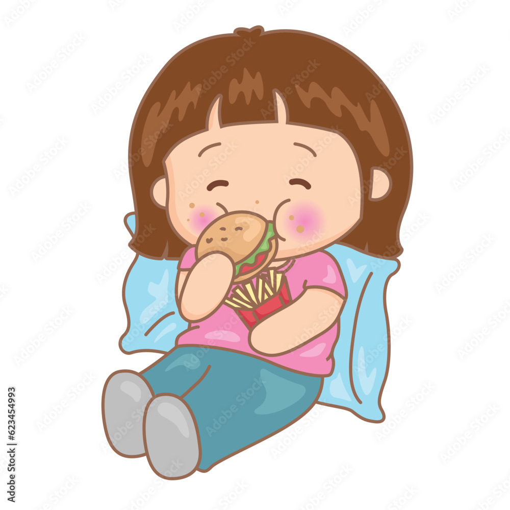 Cute Girl Love Like to Eat Food Cartoon Illustration Vector Clipart ...