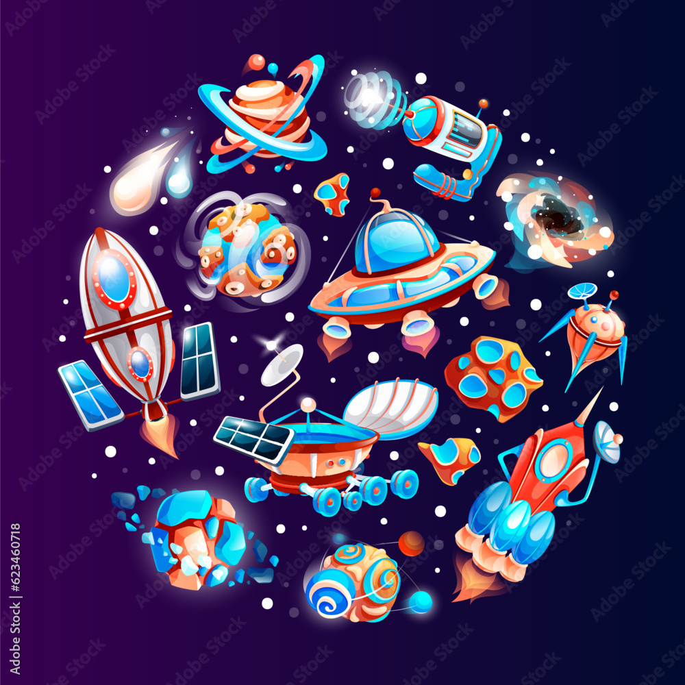 Space game elements. Outer space objects symbols and design elements ...