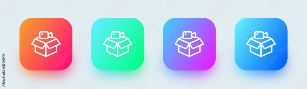 Unboxing video line icon in square gradient colors. Review signs vector ...