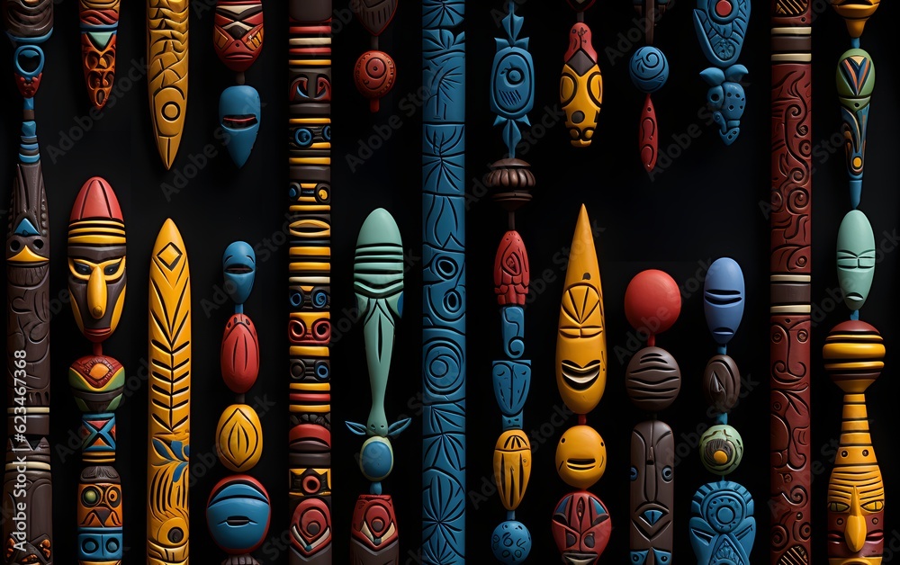 African Ivorian seamless pattern fabric with african symbols. Tribal ...