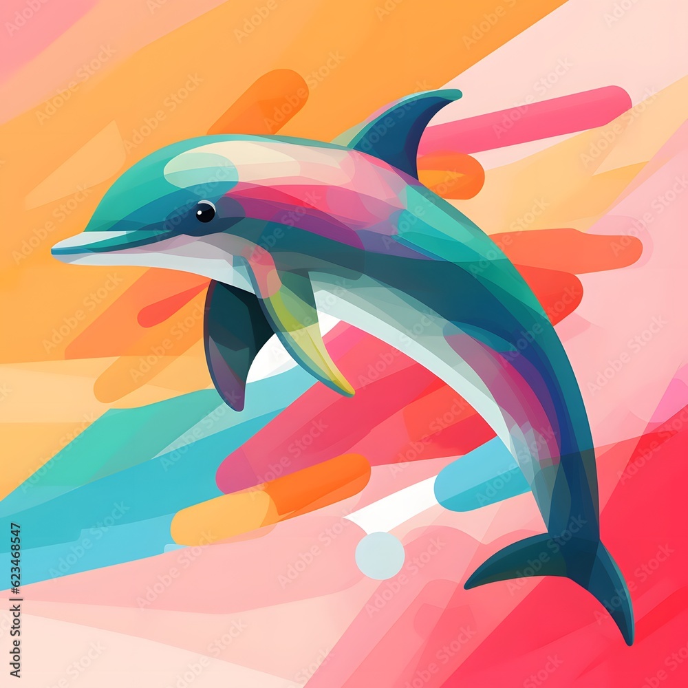 Minimalist Dolphin Animal Character cube Design Illustrations with ...