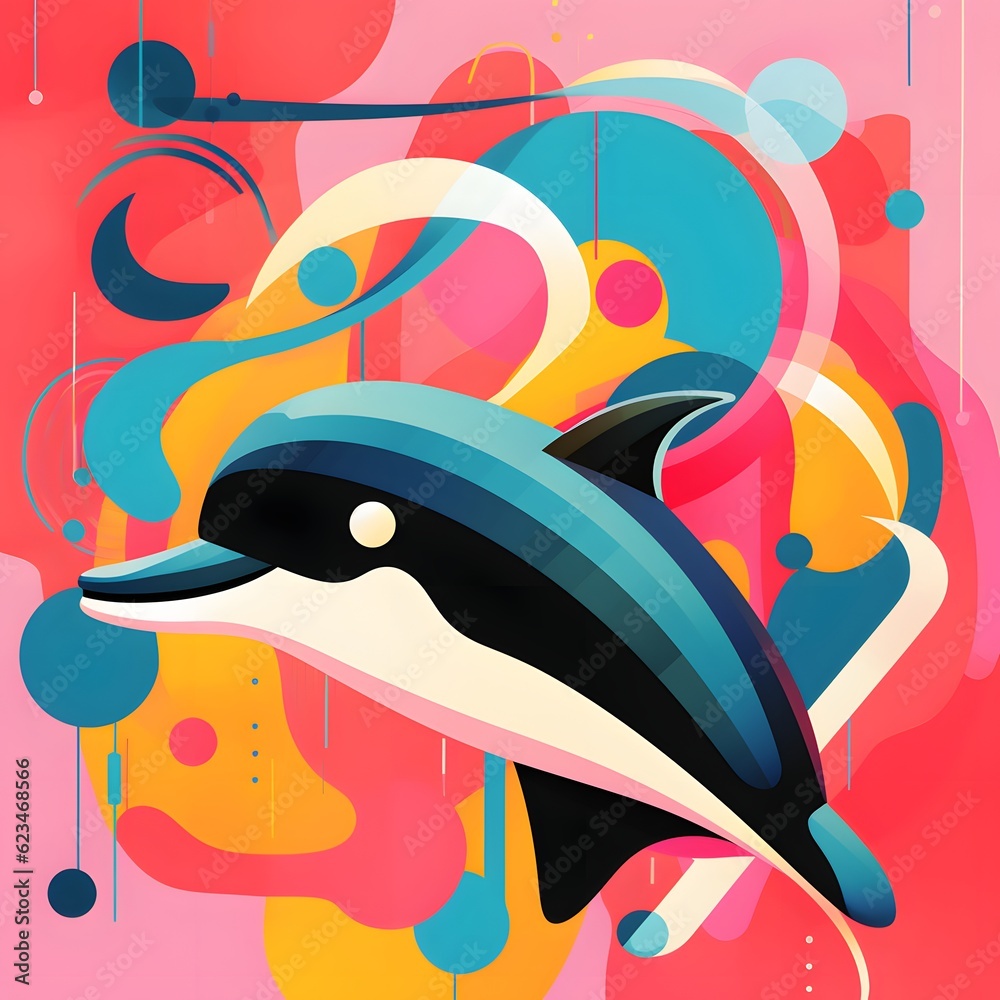 Minimalist Dolphin Animal Character cube Design Illustrations with ...