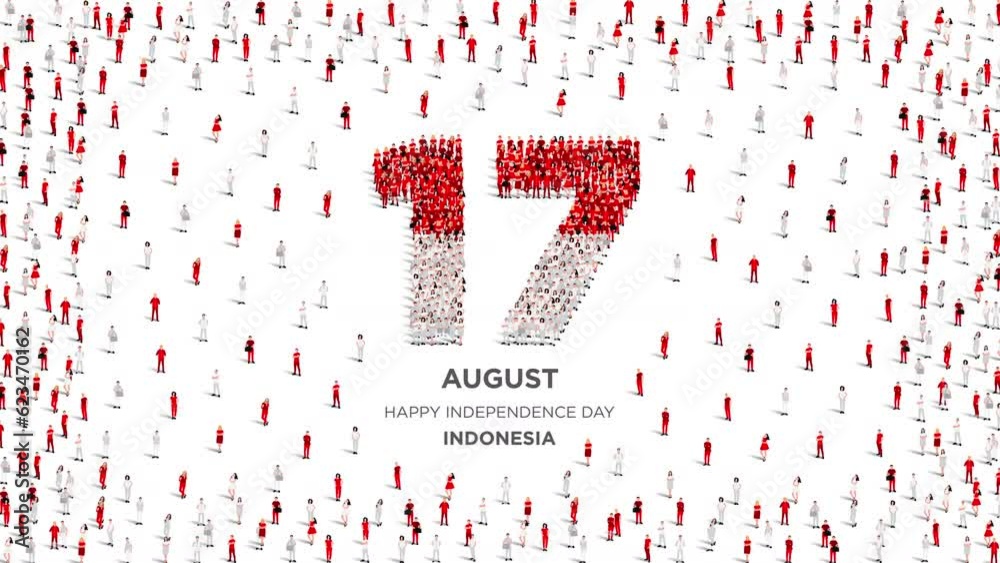 Happy Independence Day Indonesia. A large group of people form to ...