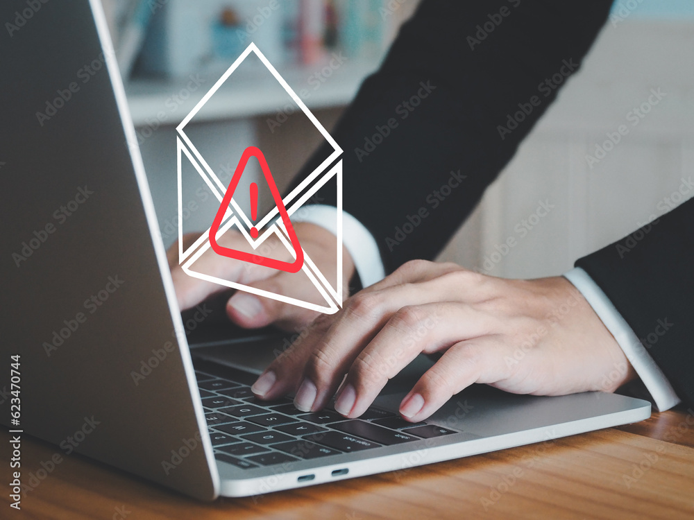 Spam email, businessman opening letter or email Bounce dangerous red ...