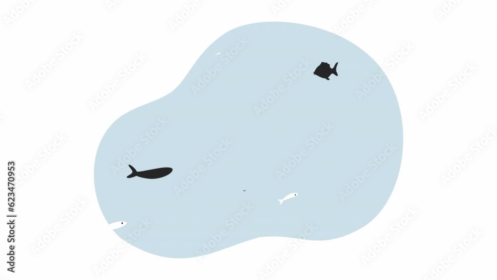 Water ocean fishes bw 2D animation. Sealife underwater. Herd of fishes ...