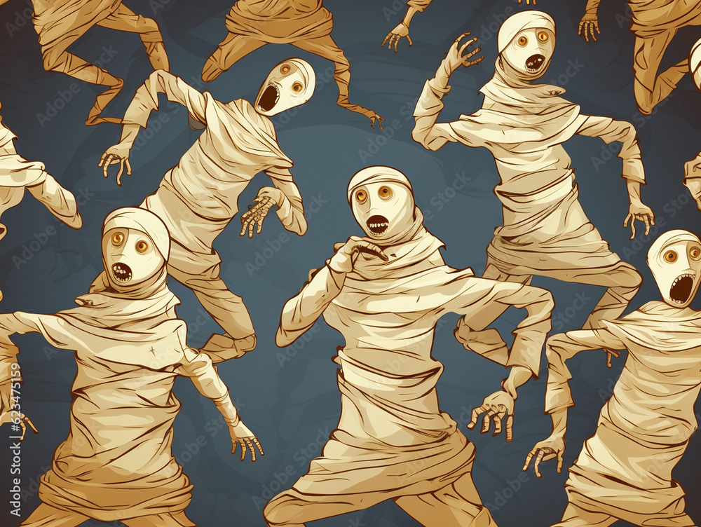 Scary dancing mummies in white bandages for Halloween, Generative AI ...
