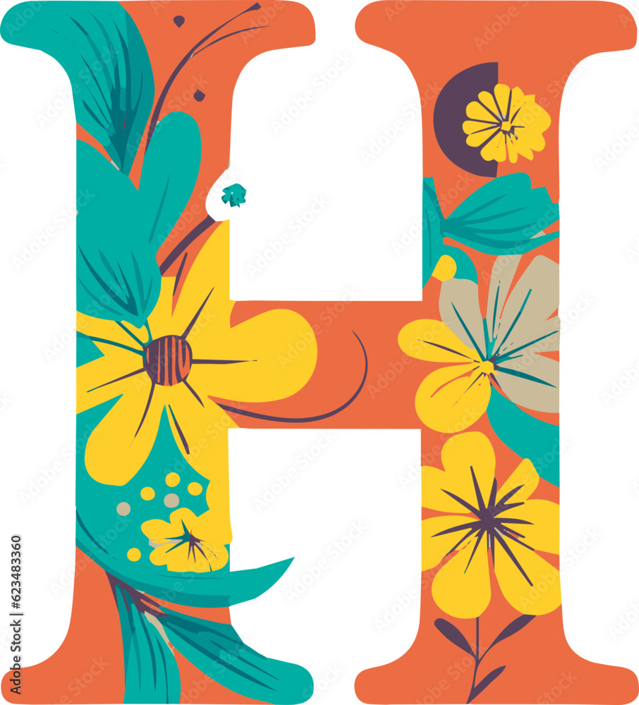 ornate vector letter H alphabet letter, colourful font alphabet ...