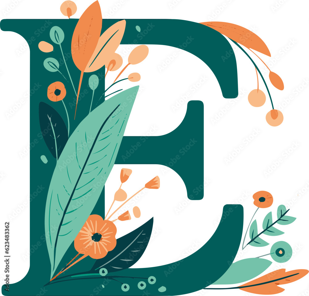 ornate vector letter E alphabet letter, colourful font alphabet ...