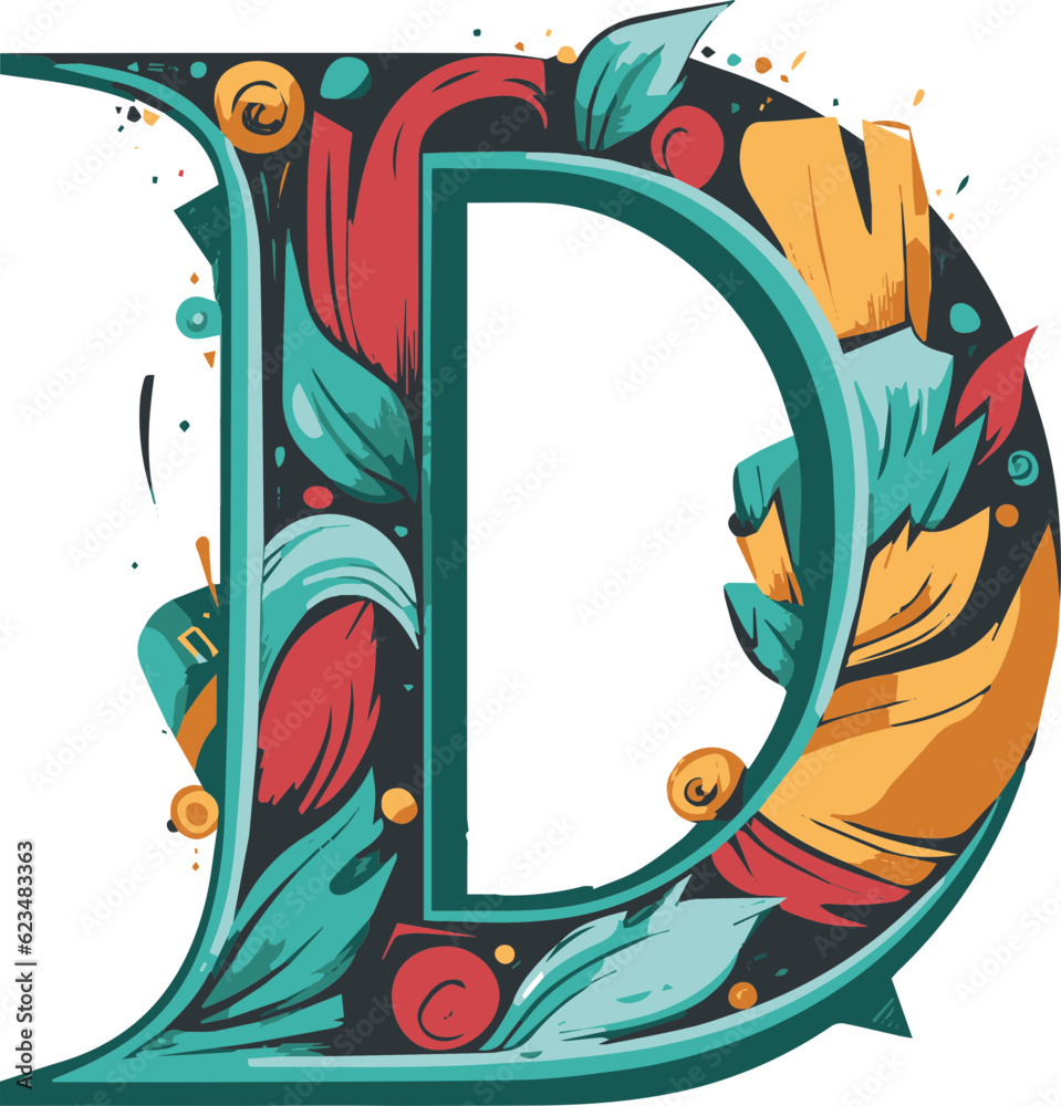 ornate vector letter D alphabet letter, colourful font alphabet ...