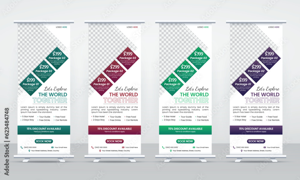 Travel vacation tour tourism packages roll up pull up standee signage ...