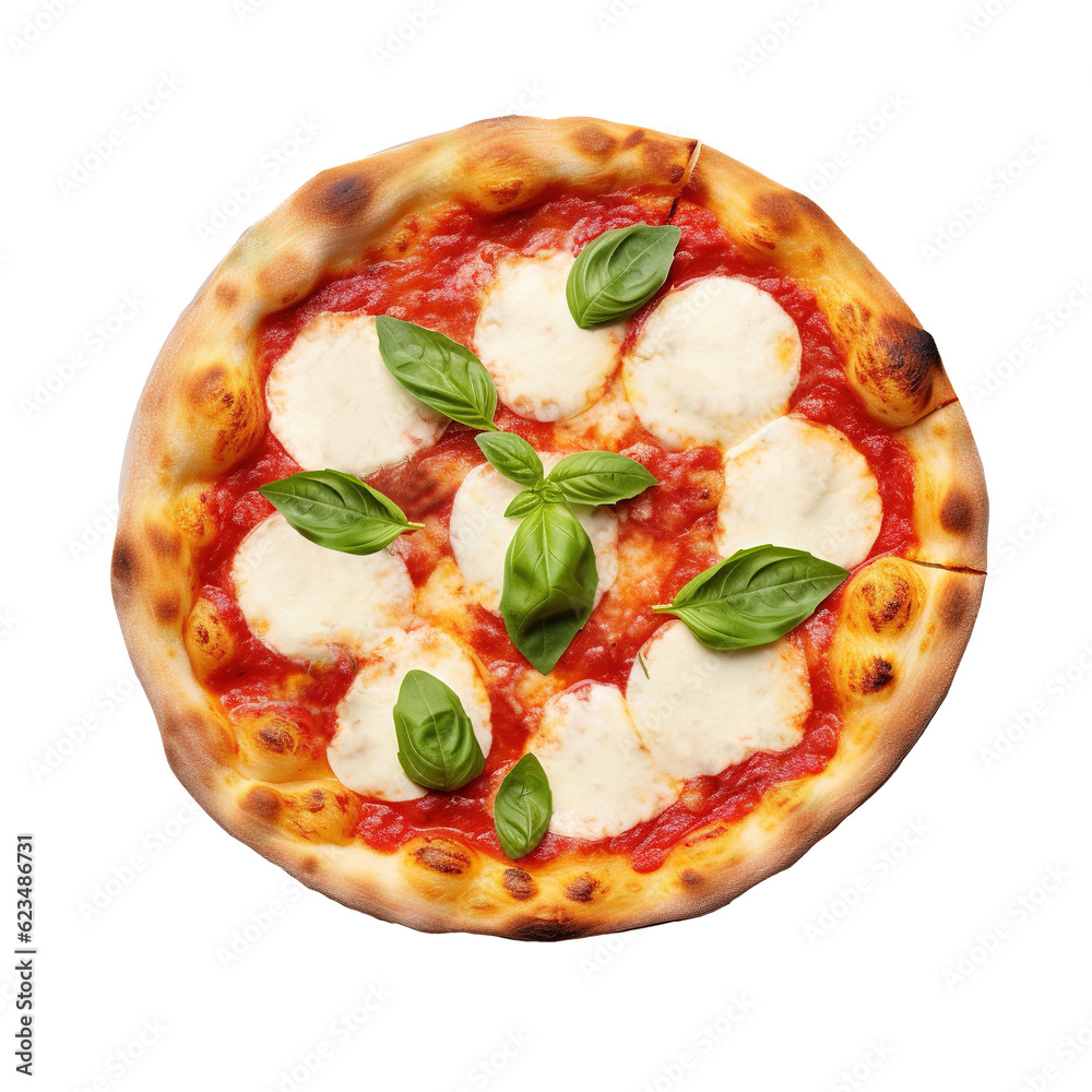 top view of delicious Italian Neapolitan pizza Bufalina on transparent ...