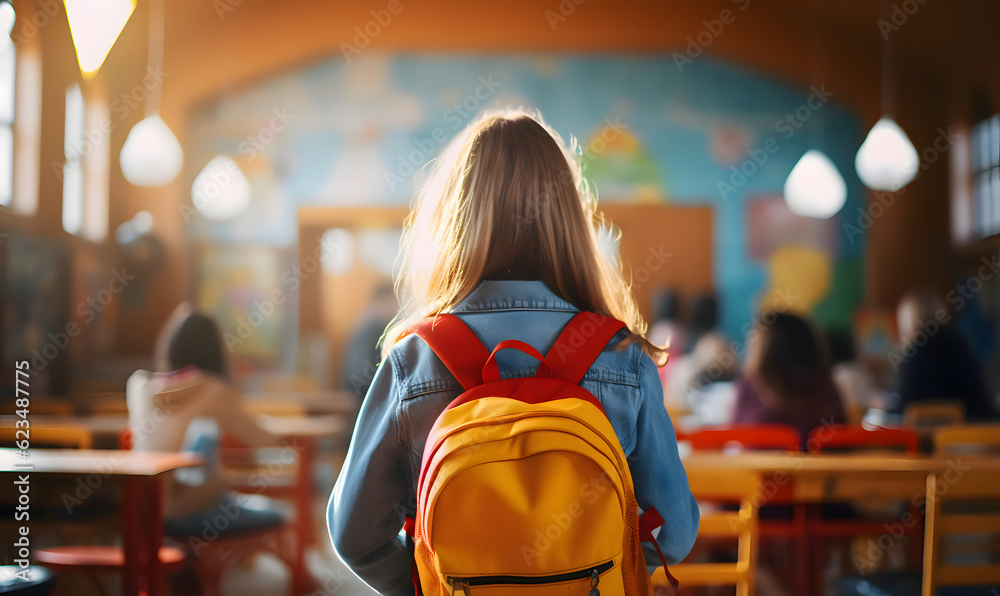 kids going back to school in a happy colorful classroom Stock ...
