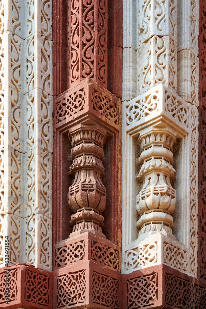 Wall decorative patterns of Qutb complex in South Delhi, India, close ...