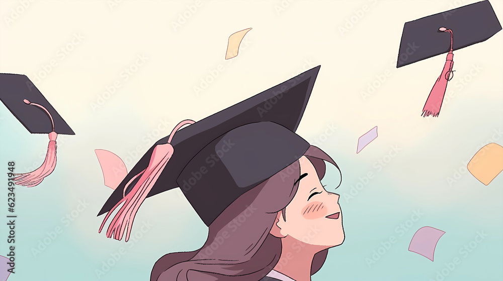 hand drawn cartoon illustration of a graduated girl wearing a doctor ...