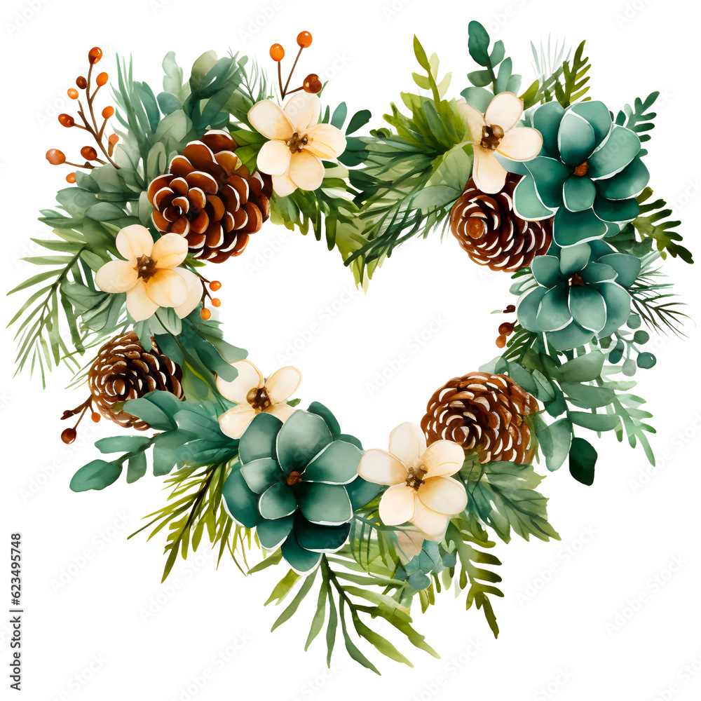 Floral watercolor christmas wreath clipart with transparent background ...