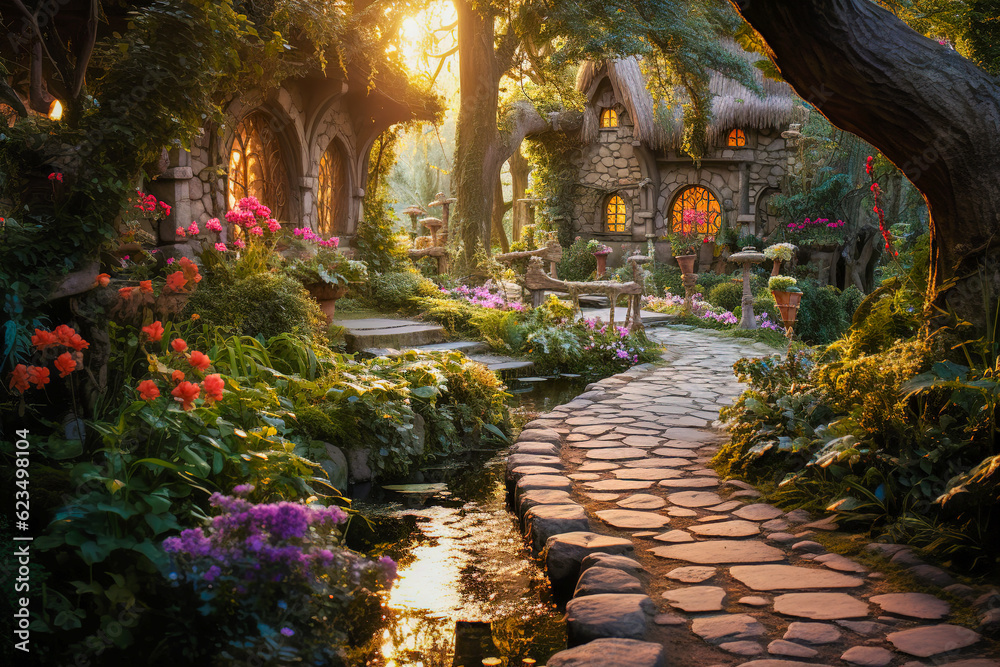 Fantasy fairy tale background. Fantasy enchanted forest with magical ...