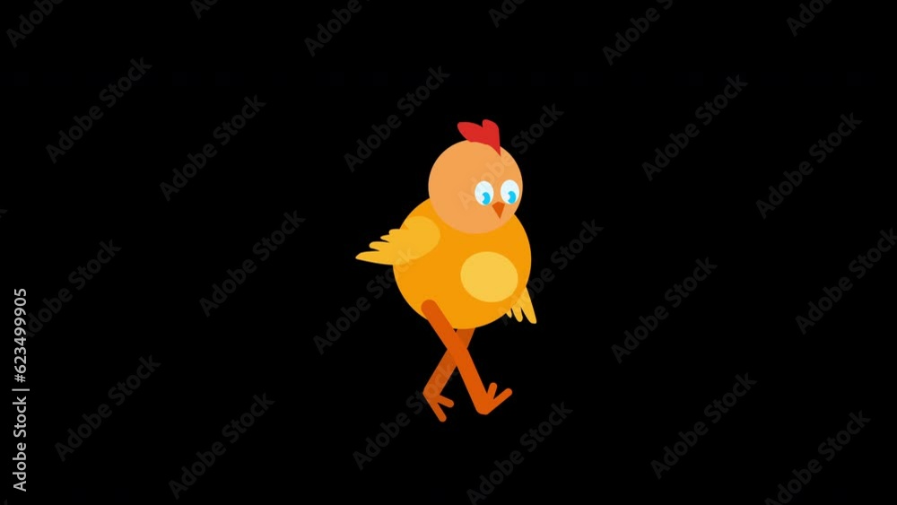 Cute funny chicken running. Cartoony 2d animation of yellow cock ...