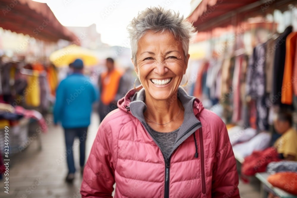 Environmental portrait photography of a grinning mature woman wearing a ...