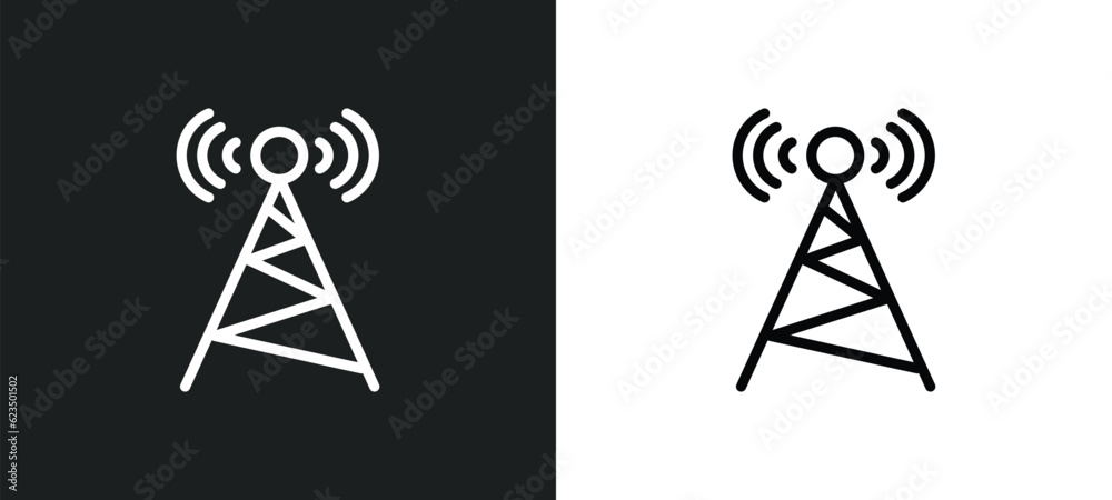 cell tower icon isolated in white and black colors. cell tower outline ...