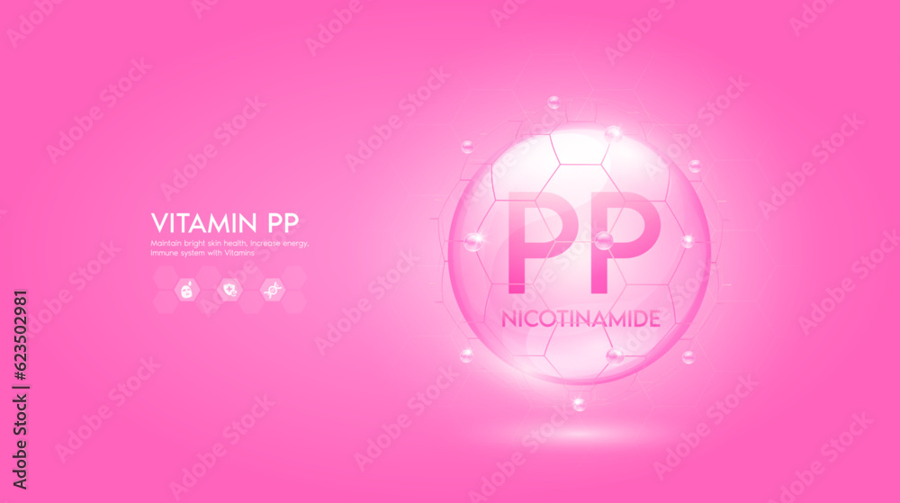 Vitamin PP pink solution or Nicotinamide. Innovation repair maintain ...