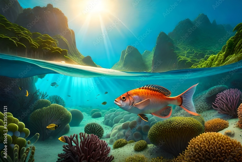fish in aquarium**An enchanting coastal scene with crashing waves ...