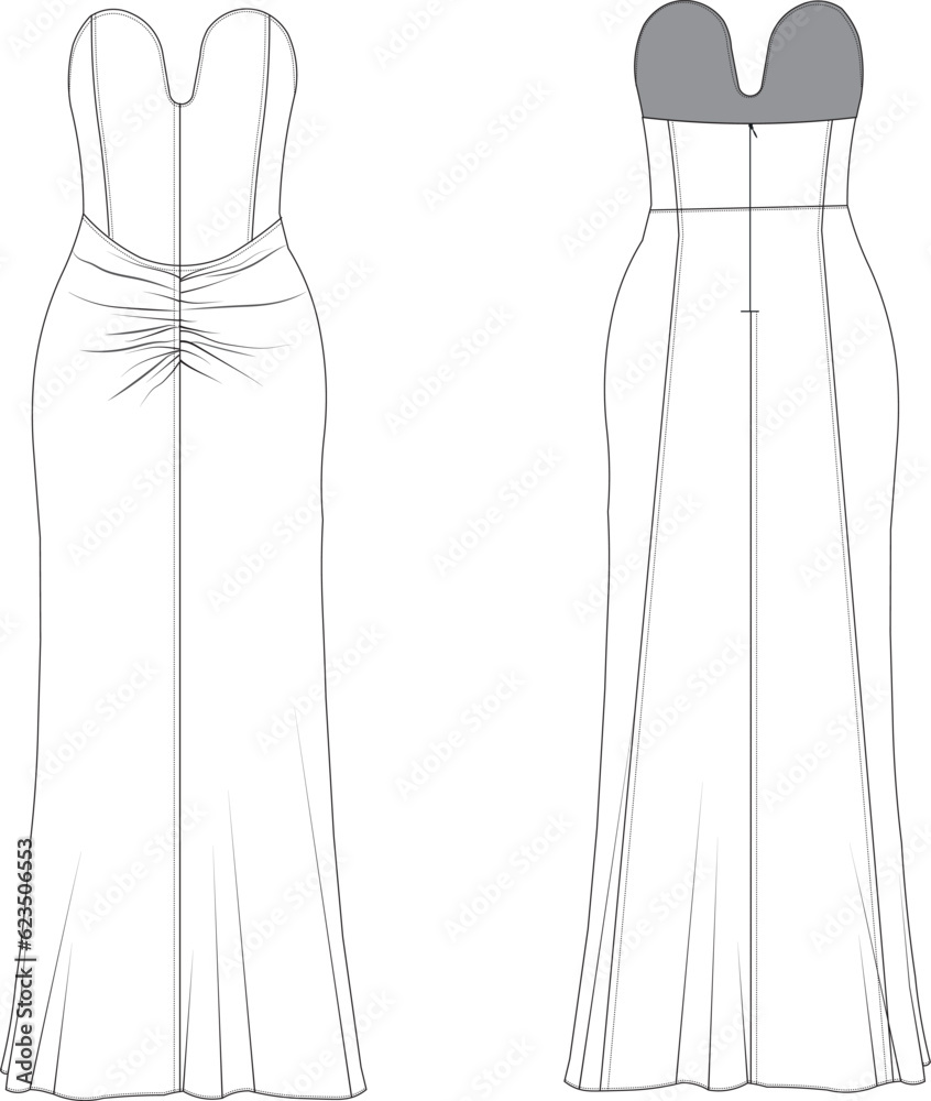 Dress Template Flat Sketches, Fashion Technical Drawings, Dress ...