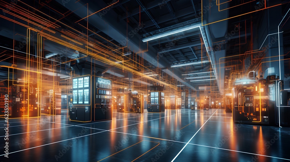 Abstract Scene From Smart Factory Data Connected Machines Seamless Interaction Of Technology