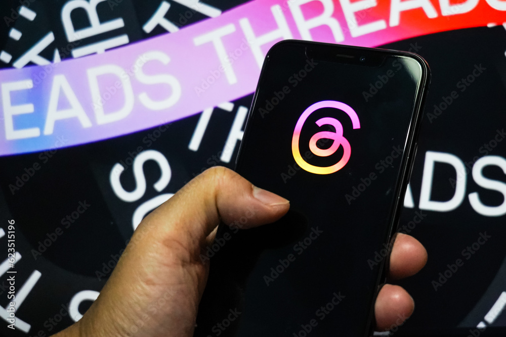 Jakarta, Indonesia, July 12, 2023: threads app logo is visible on the ...