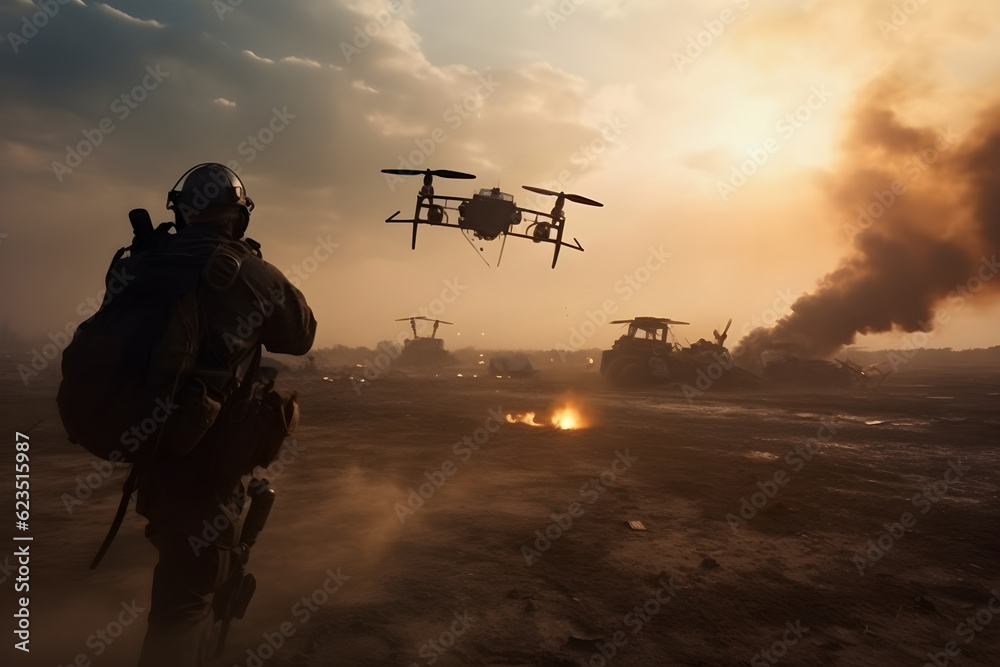 Combat drone, battlefield's artificial intelligence. Generative AI ...