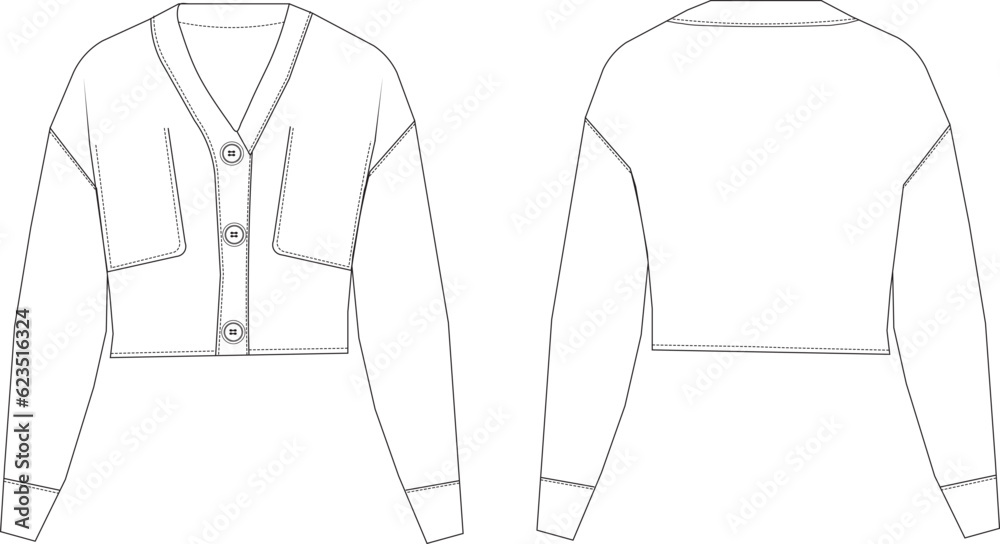 Cardigan Template Flat Sketches, Fashion Technical Drawings, Tops ...