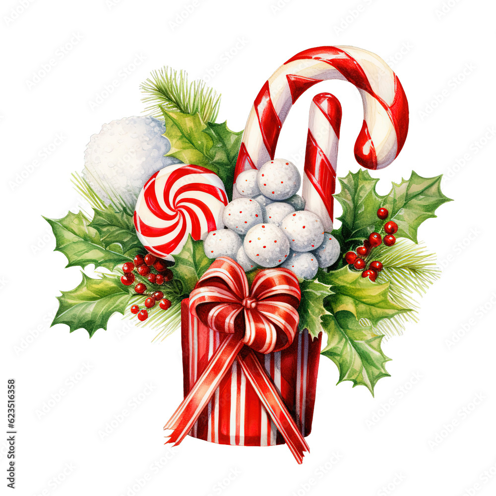 Watercolor Christmas Candy Gift Set Clipart PNG Sublimation isolated on ...