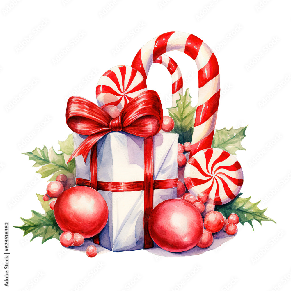 Watercolor Christmas Candy Gift Set Clipart PNG Sublimation isolated on ...
