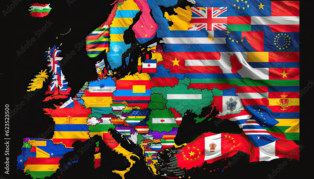 Map of Europe with countries flag colors - Generative AI Stock ...