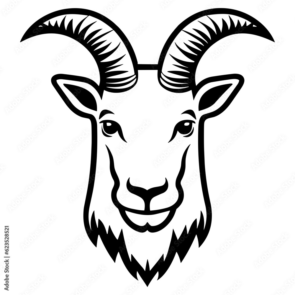 Mountain goat head face black silhouette outline logo svg vector Stock ...