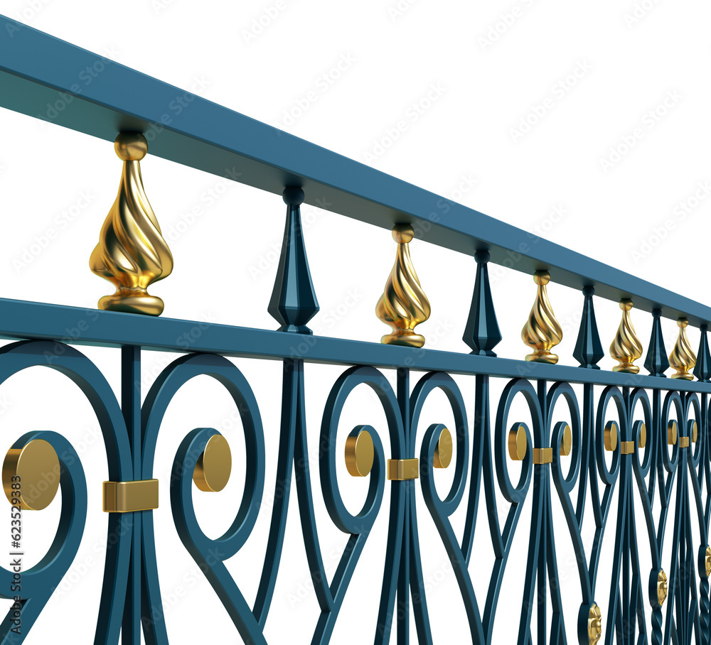 Forged detail. 3D render. Iron railing. Metal work. Forging. Balcony ...