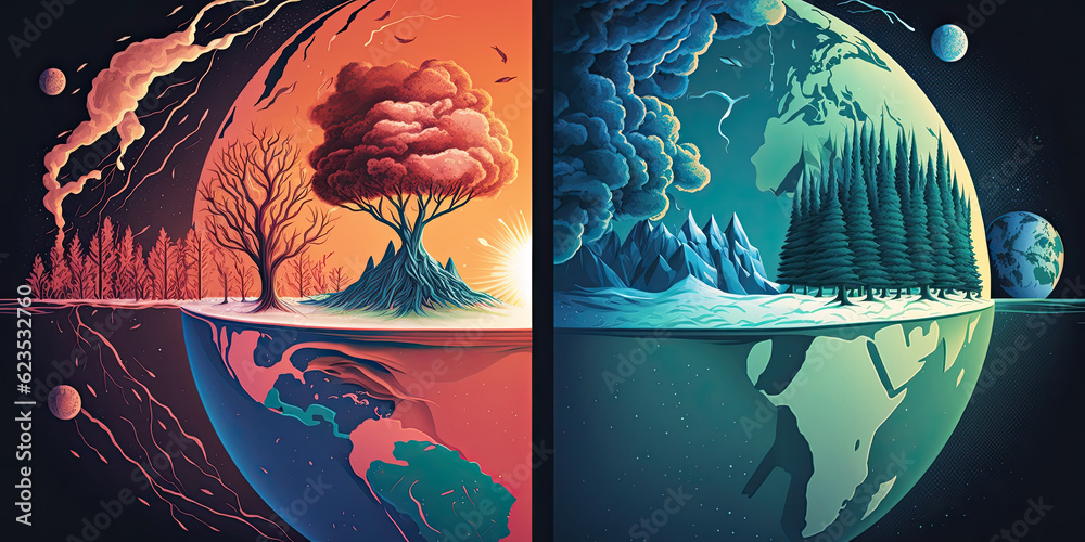 Cartoon Illustration of Climate Change and Global Warming with Earth on ...