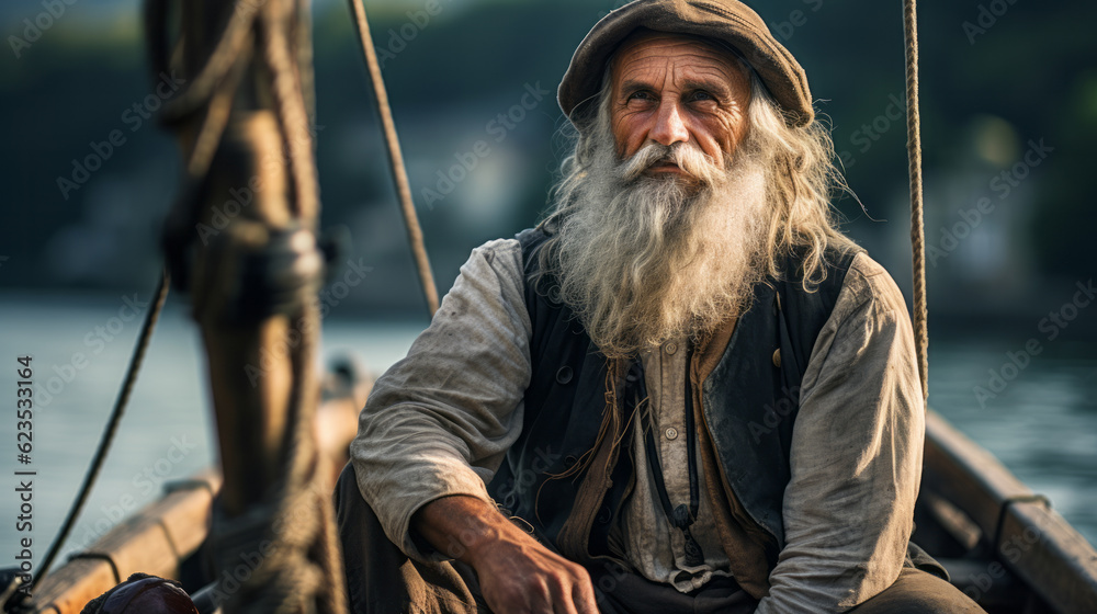 Portrait of an old sailor man with white beard on a boat Stock ...