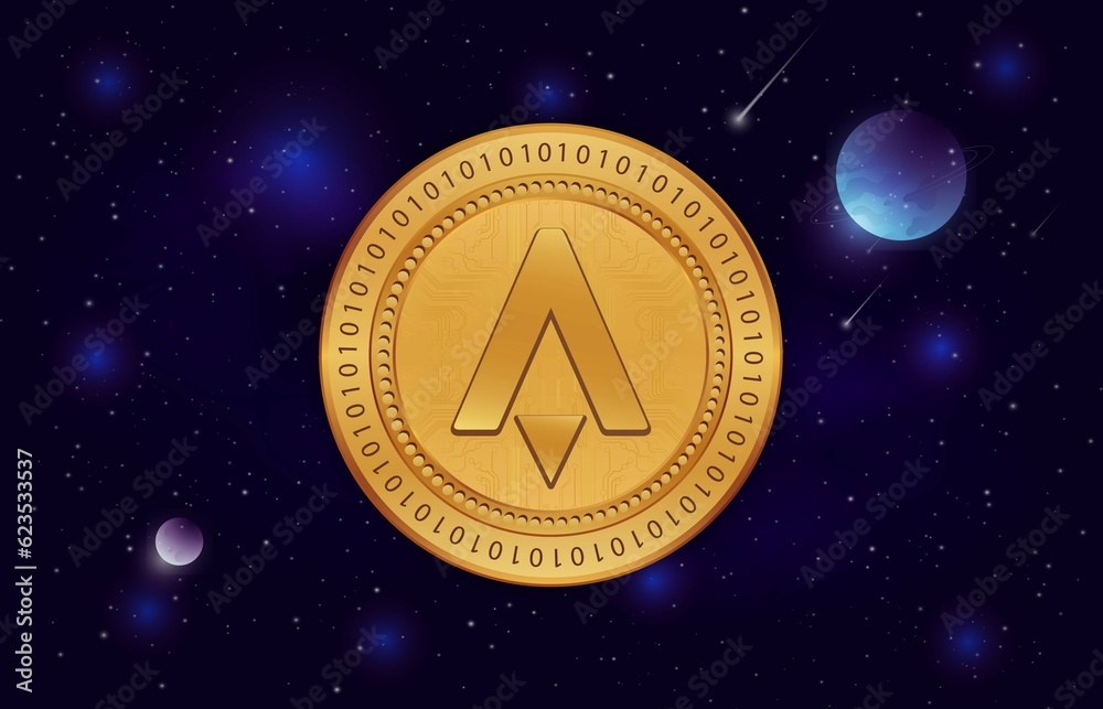 Star atlas-atlas virtual currency images on digital background. 3d ...