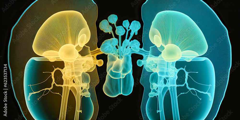 X-ray of the urinary tract, showing the bladder, ureters, and kidneys ...