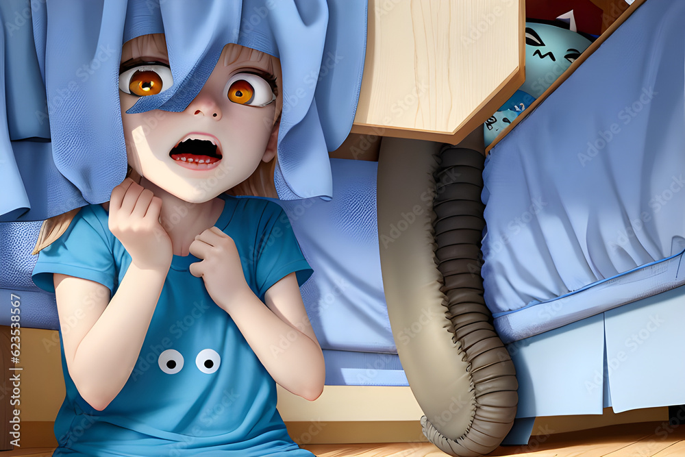 horrified kid that is shocked by a monster under bed, Generative AI ...