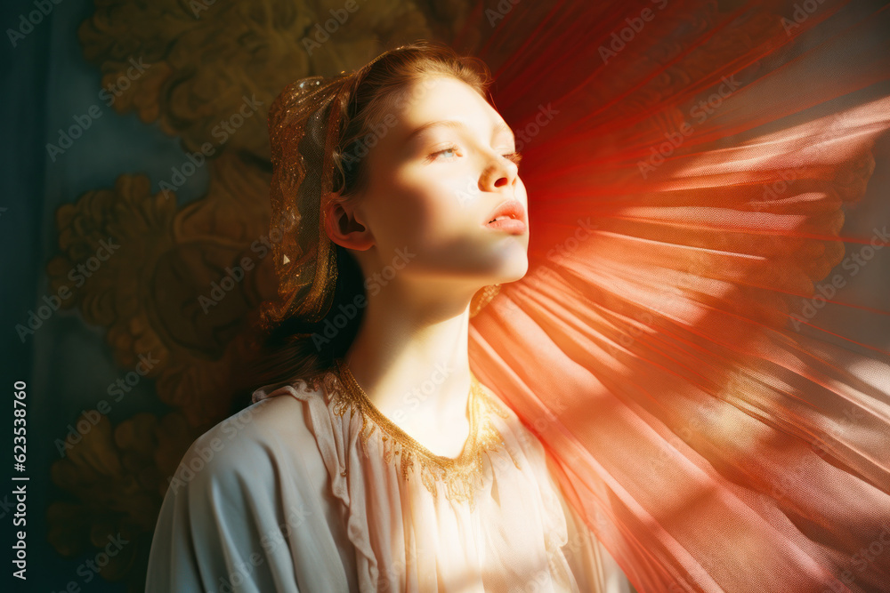 portrait of a woman/model/book character in an illuminated setting ...