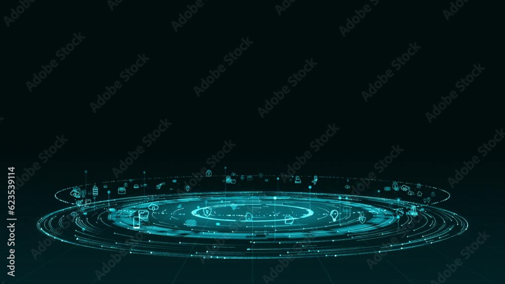 Motion graphic of Blue digital particle ring circle rotation with ai ...