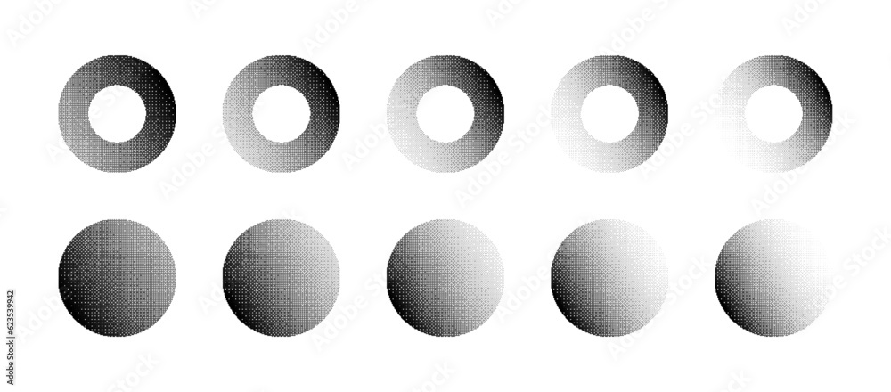 Circles With Miscellaneous Density of Bitmap Dither Gradient Vector Set ...