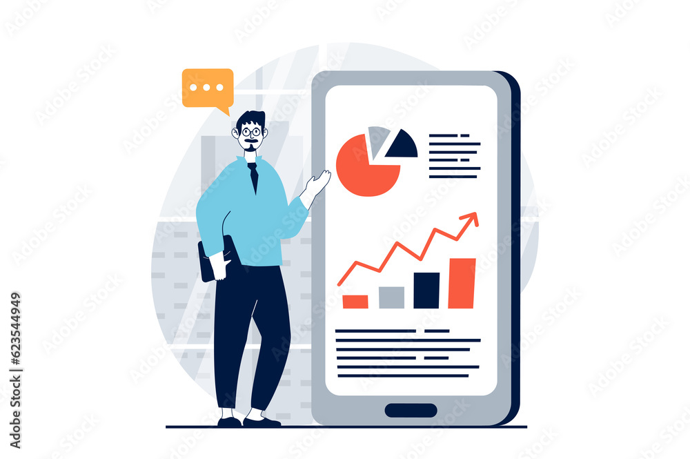 Data science concept with people scene in flat design for web. Man ...