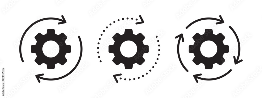 Gears with arrows. Machine gear icons. Gear wheel collection. Vector ...